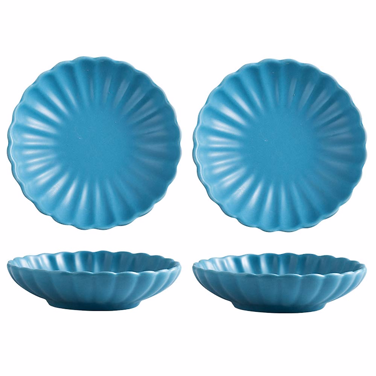 Gaolinci 3.5 Inches Flower Shape Ceramic Sauce Dish,Mini Side Seasoning Dish,Condiment Dishes/Sushi Soy Dipping Bowl,Snack Serving Dishes,Porcelain Small Saucer Set(Set of 4)