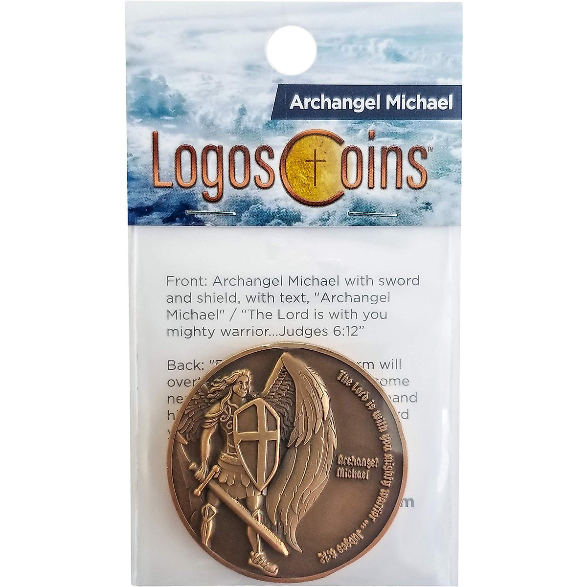 Archangel Saint Michael, Antique Gold-Color Plated Challenge Protection Coin, The Lord is with You Mighty Warrior, Judges 6:12 and No Harm Will Overtake You, Psalm 91 Gift