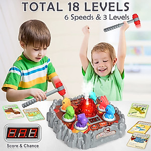 Yerloa Dinosaur Toys for Kids 3-5, Toddler Toys Ages 2-4 Dino Volcano Whack A Mole Game with 2 Hammers, Musical Spray Light Up Learning Outdoor Preschool Birthday Gift for 2 3 4 5 6 Year Old Boy Girl