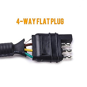 SnowyFox 4 Flat to 7 Way Round Trailer Light Adapter Plug 6-24V for Trailer RV Boat Car with Mounting Bracket