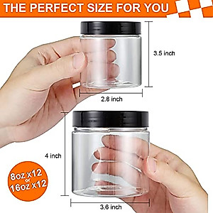 Vivimee 24 Pack Plastic Jars with Lids 16 oz (12 Pack) & 8 oz (12 Pack), Clear Plastic Mason Jars, Leakproof Slime Containers for Peanut, Spice, Cookie, Candy and Dry Food, Empty Jars for Storage