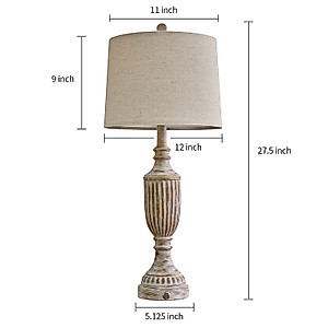 OYEARS 27.5” 3-Way Dimmable Touch Control Dual USB Table Lamp Set of 2 Modern Retro Farmhouse Vintage Lamps Resin Bedside Lamp for Living Room Bedroom Home Office(2 Bulbs Included)