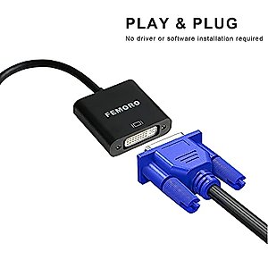 FEMORO DisplayPort to DVI Adapter 5-Pack, Display Port DP to DVI-I Adapter 1080P for All DP Port Computer, Laptop, Desktop - Black