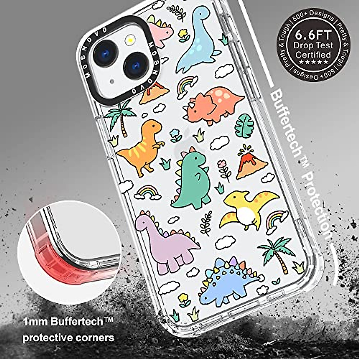 MOSNOVO Compatible with iPhone 13 Case, Cute Dinosaur [ Buffertech Impact ] Shockproof Protective Transparent TPU Bumper Clear Phone Case Cover Designed for iPhone 13 6.1"