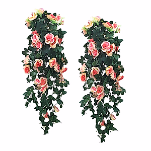Zhiweikm 2 Pack Artificial Rose Vines Hanging Flowers 3 Ft Garland Plants Home Arrangement Decoration Greenery Christmas Flower Decoration for Room Garden Wedding Indoor or Outdoor (Pink)