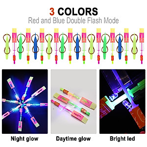 lpvoqpth 25 Sets LED Flying Set, 25 Slingshot+25 Glow Helicopter-50 Pcs, Flying Toy Outdoor Toys Glow in The Dark Party Supplies Party Favors for Kids 8-12,4-8
