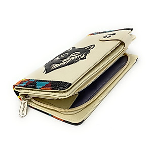 Shag Wear Native Wolf Large Animal Wallet for Women and Teen Girls Vegan Faux Leather 7" Beige