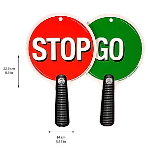 Liontouch Double Sided Stop & Go Sign, Red & Green – 8.9 x 5.5 inches | Durable and Reversible Lollipop-Shaped Foam Toy Paddle for Kids | Ideal for Teaching Children Traffic & Street Safety