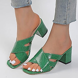 Womens Wedges Sandals Tan Women Sandals Summer Pattern Solid Open Toe Thick Heel Square Heel Slip On Shoes (Green, 7.5)