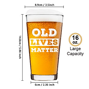 LIGHTEN LIFE Old Lives Matter Beer Glass 16 oz,Unique Pint Glass in Valued Barrel Box,Birthday or Retirement Beer Glass Gfit for Dad,Grandpa,Senior Citizen,Old Men Women