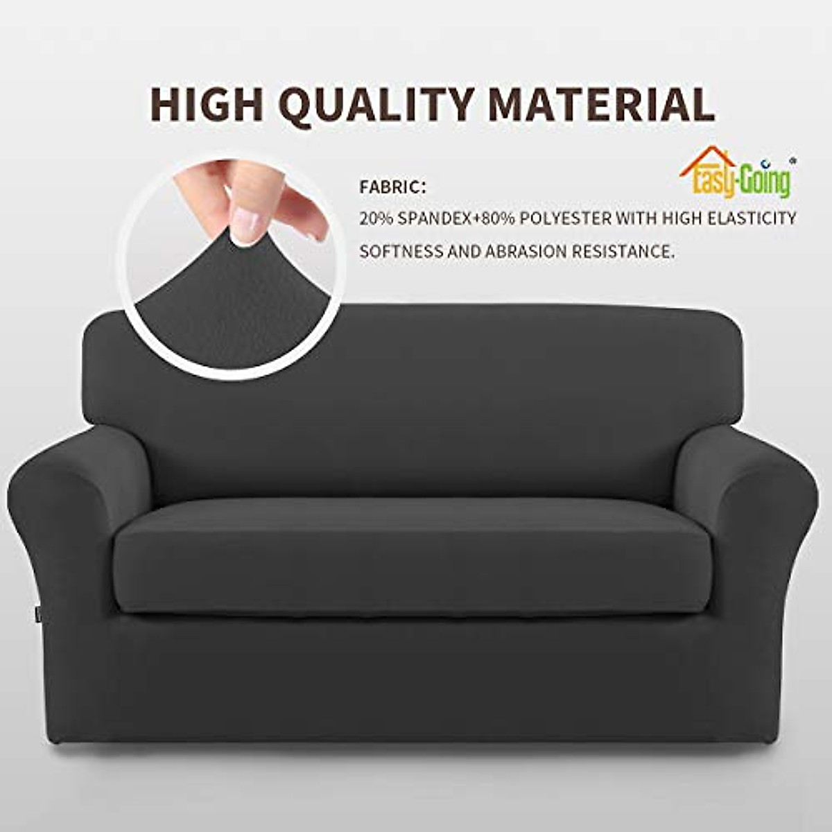 Easy-Going 2 Pieces Microfiber Stretch Sofa Slipcover – Spandex Soft Fitted Sofa Couch Cover, Washable Furniture Protector with Elastic Bottom Kids, Pet (Loveseat, Dark Gray