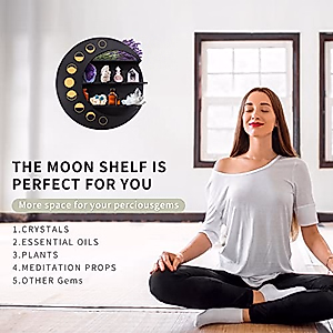 Myuilor Crescent Moon Shelf, Wooden Moon Shelf for Crystals, Stones & Essential Oils, Crystal Shelf Display Pine Floating Circle Shelf, Crystal Moon Shelves(Black)