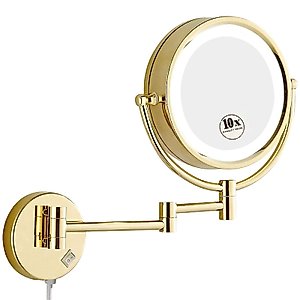 FQYYDD Illuminated Makeup Mirror 10X Magnifying Makeup Mirror With Led Light Bathroom Wall Mirror