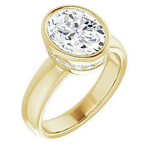 2 CT Oval Cut Colorless Moissanite Bezel Style Wedding Bridal Ring Set, Hidden Halo Handmade 10K 14K 18K Solid Yellow Gold & 925 Sterling Silver Engagement Anniversary Promise Ring Gift