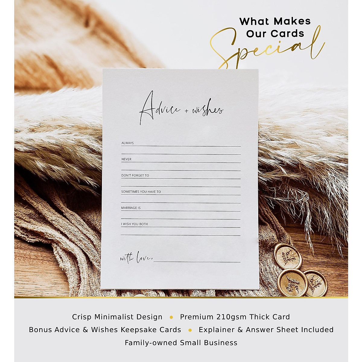 GardenCity Bridal Shower Games For 50 Guests, 4 Games + Advice and Wishes - Double Sided Cards - Minimalist