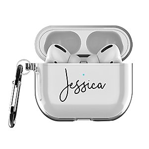 MARBLEFY Personalized AirPod 3 Case with Keychain Running Strap, Customized with Name on Clear AirPods 3rd Generation Case Cover Set, Great Cute Gift for women and girls