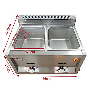2 Pan 6L Pans Gas Deep Fryer Countertop, Commercial Food Warmer Heater Stainless Steel Buffet Countertop Heating Pot Steamer Soup Warmer for Catering and Restaurant
