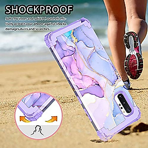 Hekodonk Galaxy Note 10 Plus Case - Heavy Duty Shockproof Protection, Hard Plastic & Silicone Rubber Hybrid, Purple Marble