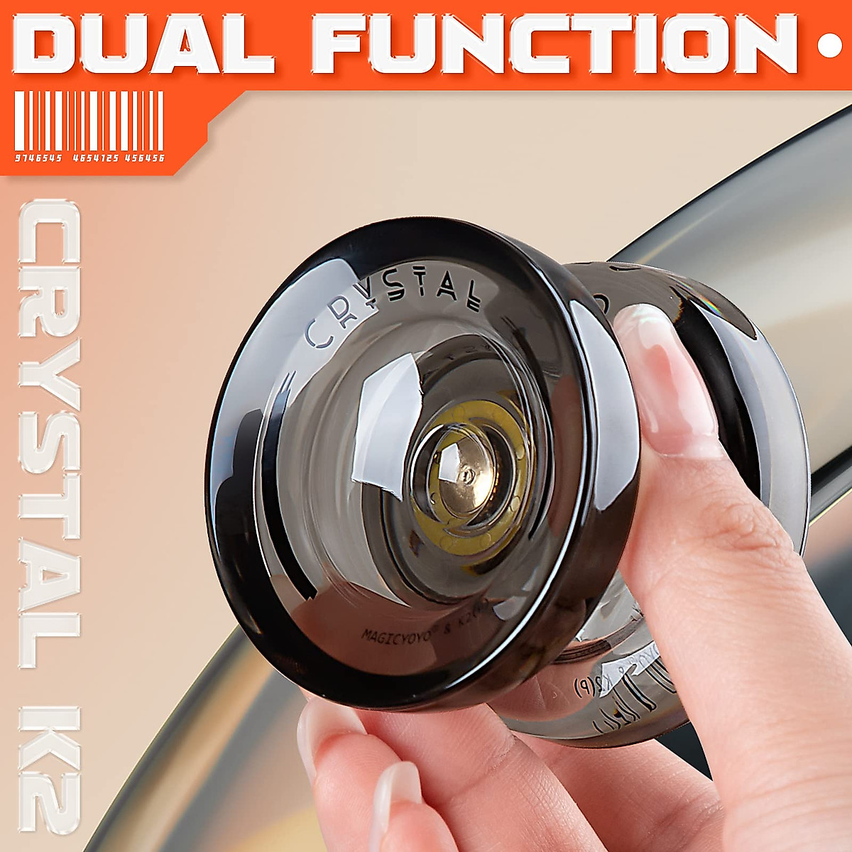 MAGICYOYO K2 Crystal Black Yoyo Professional, Responsive Yoyo for Kids Beginners with Extra Unresponsive Yoyo Bearing, Pro Plastic Trick Yoyo for Adults+12 Yoyo Stings+Bearing Removal Tool+Storage Bag