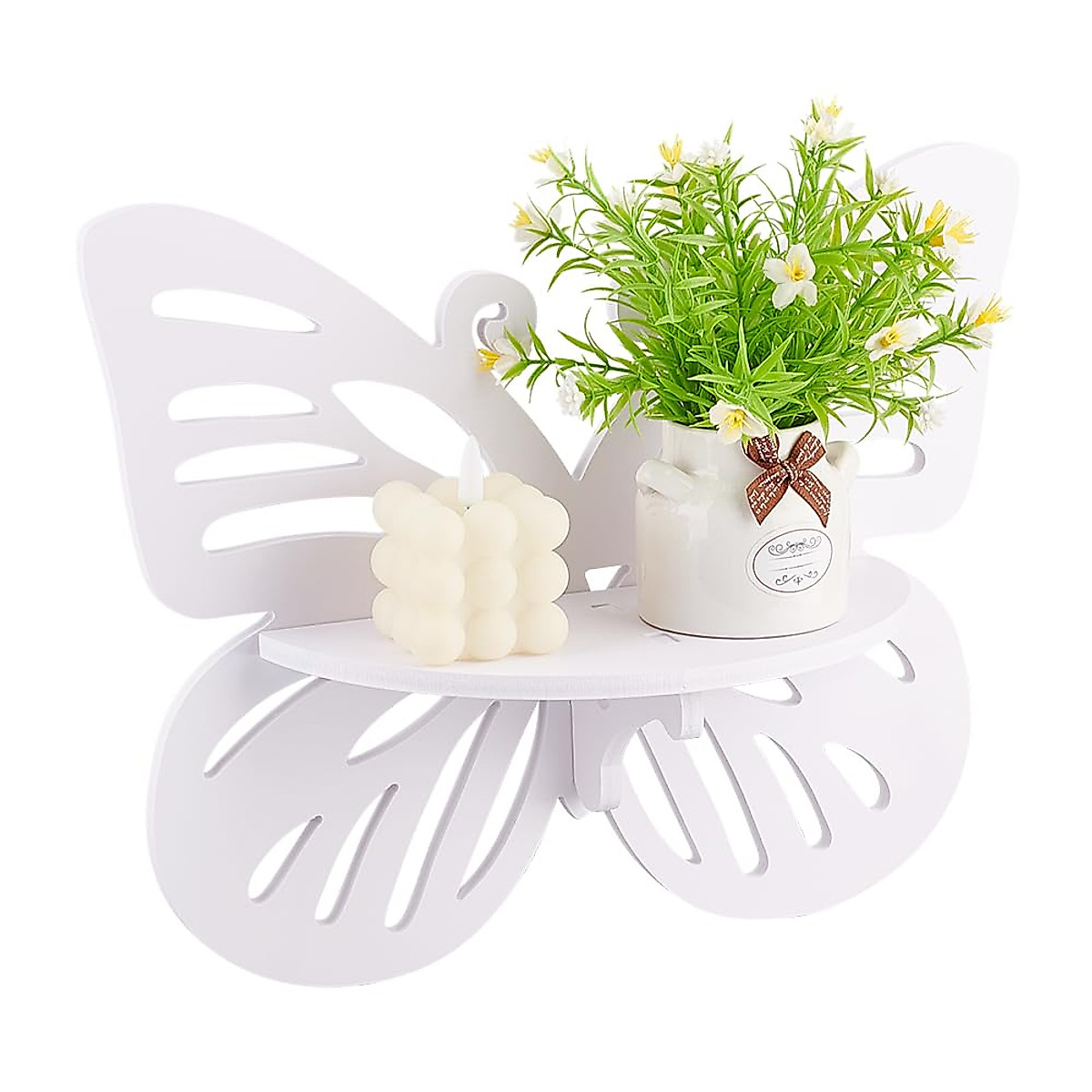 OLYCRAFT 13.8x11x4.3 Inch Butterfly Floating Shelves White Butterfly Wall Mounted Shelve Butterfly Shape Storage Rack Butterfly Nursery Wall Deor Floating Shelf for Living Room Home Laundry Room Decor