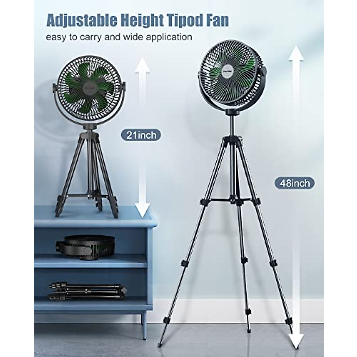 10000 mAh Pedestal Fan with 8.5'' Frame, 4 Speeds Air Circulator Fan, Portable Desk Fan with Adjustable Height, Max 38 H, Rechargeable Standing Fan, Included A Hook, Quiet for Home, Office, Outdoor