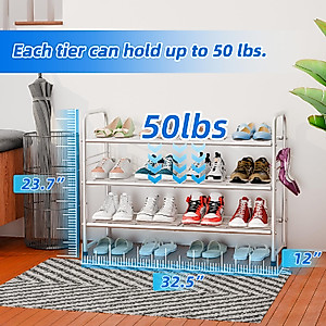 SUFAUY 3 Tier Shoe Rack, Closet Metal Shoe Rack Organizer Heavy Duty, Stackable, Silver