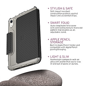 [U] by UAG Designed for iPad Mini Case (6th Gen, 2021) [8.3-inch Screen] Lucent Lightweight Ultra-Slim Shockproof Smart Folio Protective Cover with Auto/Sleep Wake & Pencil Holder, Black