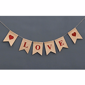 Boston Creative Company Love Burlap Banner Valentines Burlap Garland Wedding Decor Bridal Shower Banner Rustic Wedding Garland Valentines Day Decor Bridal Shower Decorations Wedding Heart Bunting