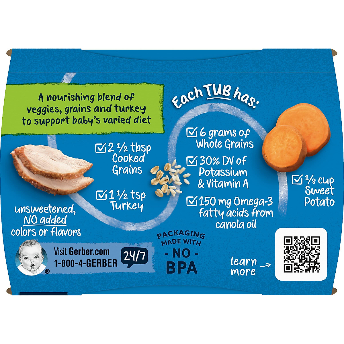 Gerber Mealtime for Baby 2nd Foods Power Blend Baby Food Tubs, Sweet Potato Turkey with Whole Grains, Pureed Baby Food, 2-4 Ounce Tubs/Pack (Pack of 2)