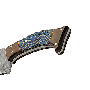 Damascus Steel Blue Pueblo Wood Handle 8 inch Hunting Knife