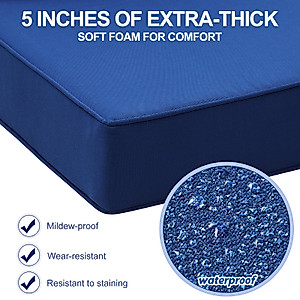 24"x24" Waterproof Outdoor Deep Seat Cushion Set, Patio Furniture Seat Cushion Set, Fabric Sponge Foam, Detachable/Washable, Dark Blue Color Set of 6 (2 Back 2 Seater 2 Pillow)