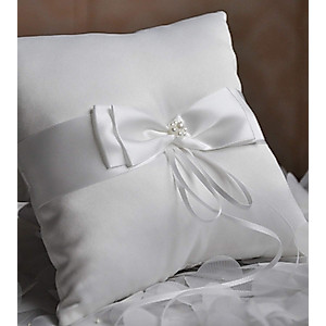 Little World Ring Pillow Pearls, Decor Bridal Wedding Ivory Ring Bearer Pillow, 7.8 Inch x 7.8 Inch (White)