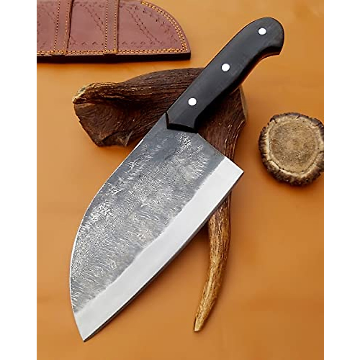 Custom Handmade Cleaver I Serbian Chef knife I Chopper I Outdoor Cooking Knife with Horizontal Carry Sheath G10 Handle 13 inches 2185
