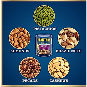PLANTERS Deluxe Mixed Nuts with Hazelnuts, 15.25 oz. Resealable Canister - Cashews, Almonds, Hazelnuts, Pistachios & Pecans Roasted in Peanut Oil with Sea Salt - Kosher Savory Snack