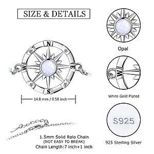 925-Sterling-Silver Opal/arrow/hollow/CZ Compass Necklace/bracelet for Women - Inspirational Nautical Dream Compass Pendant，White Gold Plated Necklaces Graduation Christmas Jewelry Gifts