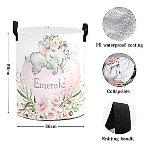 Custom Watercolor Flower Sleep Elephant Laundry Basket Handles Collapsible Hamper Foldable Storage Bin Living Room Office Bathroom Bedroom