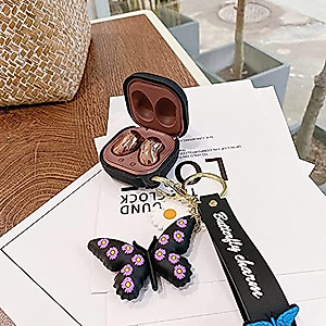 Compatible with Samsung Galaxy Buds Pro/Galaxy Buds Live Case with Butterfly Keychain, Protective Silicone Kids Teens Girls Women Funny Kawaii Fashion 3D Cute Cover for Galaxy Buds Pro/Live - Black