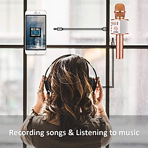 BONAOK Wireless Bluetooth Karaoke Microphone, 3-in-1 Portable Handheld Mic Speaker for All Smartphones,Gifts for Girls Kids Adults All Age Q37(Rose Gold)