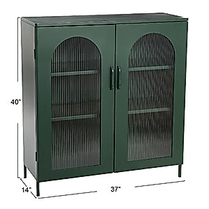 Creative Co-Op Solstice Metal Cabinet with 2 Arched Glass Doors, Dark Green