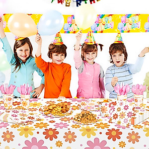 Groovy Party Supplies Daisy Groovy Party Tableware Set Serves 24 Include Boho Daisy Tablecloth Hippie Tableware Set for Groovy Boho Hippie Retro Birthday Baby Shower Party Decor