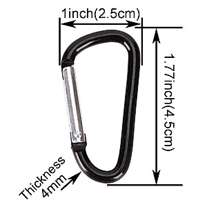 100pcs D Shape Aluminum Carabiner Spring Clip Hook Keychain Small Carabeaner Buckle Pack Caribeaner Hook for Camping Hiking Backpack, Black