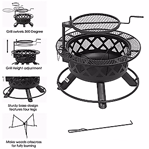 BALI OUTDOORS Wood Burning Fire Pit with Quick Removable Cooking Grill, Black, 32in
