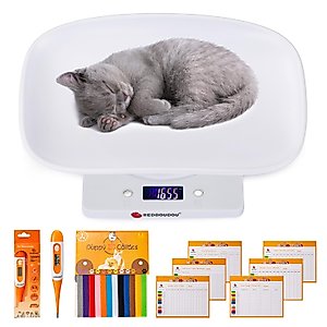 Digital Pet Scale | Newborn Pet Weighing | Inclue 15 Color Newborn Puppy Collars | 6 Record Keeping Charts | Fast Digital Pet Thermometer (PET-S01)