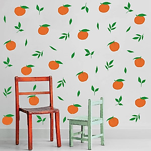 Bamsod Fruit Wall Decals Removable Boho Wall Stickers Peel Stick Flower Orange Wall Decals Fresh Fruit Wall Stickers for Baby Nursery Kids Bedroom Living Room Home Kitchen (Orange)
