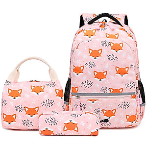 Soekidy Backpacks for Girls Fox School Bags Kids School Bags Backpack with Lunch Box and Pencil Case for Age 3+