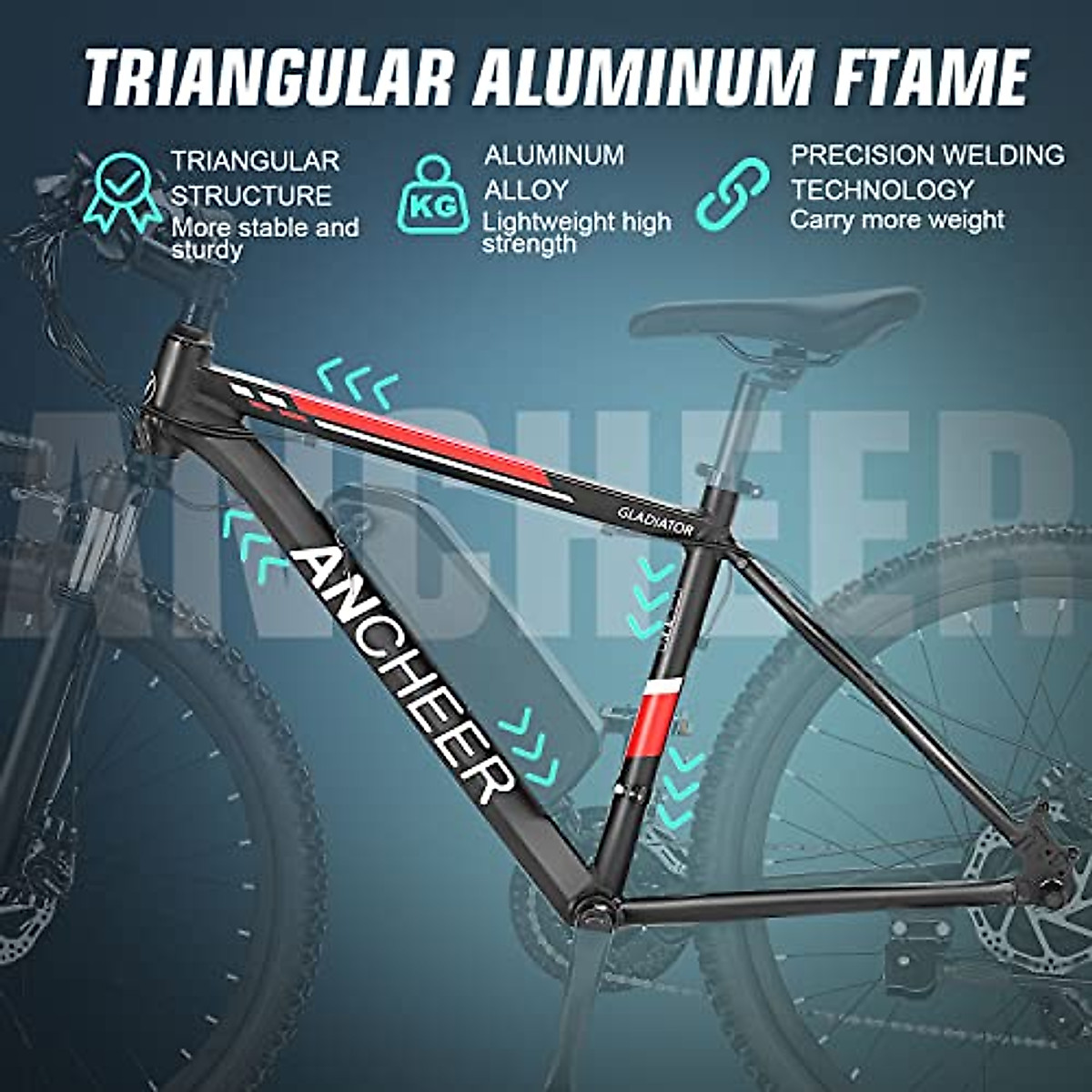 ANCHEER 26'' Gladiator Electric Bike for Adults 500W Ebike 20MPH Adult Electric Mountain Bike, 48V 10.4Ah Removable Lithium Battery, Cruise Control, Shimano 21S Gears, 3.5Hours Charge