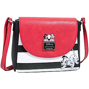 Loungefly x Disney 101 Dalmatians Striped Faux Leather Crossbody Bag (One Size, Black, White, Red)