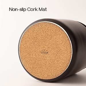 LIFVER Kitchen Utensil Holder, Heavy Ceramic Utensil Crock, 6.5" Cooking Utensil Holder, Utensil Organizer for Countertop, Kitchen Gifts, Farmhouse Kitchen Decor, Scratch Cork Bottom, Black