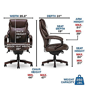 La-Z-Boy Hyland Executive Office Chair with AIR Technology, Adjustable High Back Ergonomic Lumbar Support, Mahogany Wood Finish, Bonded Leather, Brown