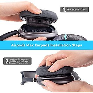 Sinowo Ear Cushions for Apple AirPods Max Headphones Replacement Leather Earpads Sweat Proof Ear Cups Cushion Easy to Install with Magnet, Protein Leather and Memory Foam(Black)